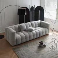 China Cream Colored Cotton Candy Lamb Fleece Sofa Luxury Living Room Furniture Three Seater Straight Row for sale