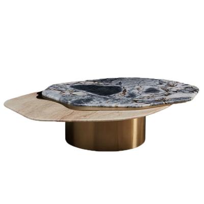 China Irregular Shaped Stainless Steel Marble Coffee Table Luxury Living Room Furniture Villa Hotel for sale