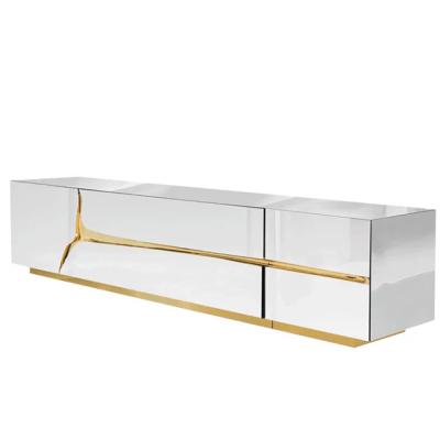 China Rectangular Wooden TV Cabinet Luxury Living Room Furniture Designer Stainless Steel Sophisticated for sale