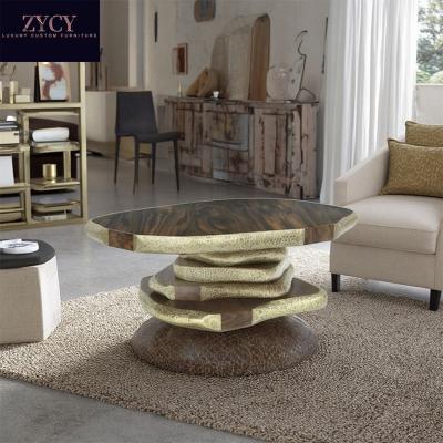 China Italian Modern Irregular Coffee Table Luxury Living Room Furniture Stainless Steel Wood Design for sale