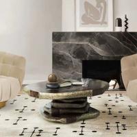 China Italian Modern Irregular Coffee Table Luxury Living Room Furniture Stainless Steel Wood Design for sale