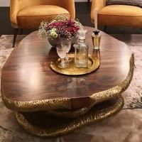 China Italian Modern Irregular Coffee Table Luxury Living Room Furniture Stainless Steel Wood Design for sale