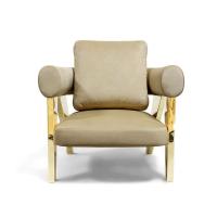 China Deluxe Designer Single Sofa Chair Luxury Lounge Furniture Stainless Steel Leather Accent for Living Room for sale