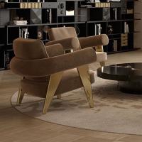 China Deluxe Designer Single Sofa Chair Luxury Lounge Furniture Stainless Steel Leather Accent for Living Room for sale