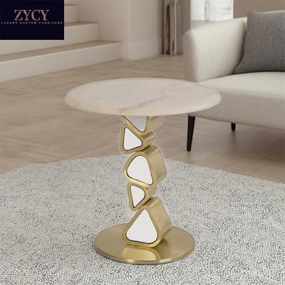 China Sophisticated Marble Side Table Luxury Living Room Furniture Creative Small Round Corner Table for sale