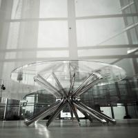China Tempered Glass Creative Round Coffee Table Luxury Living Room Furniture Stainless Steel Villa for sale