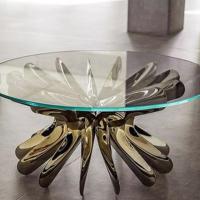 China Tempered Glass Creative Round Coffee Table Luxury Living Room Furniture Stainless Steel Villa for sale