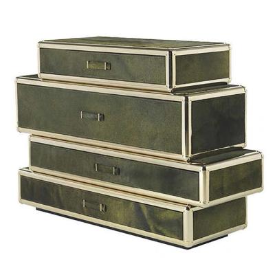 China Art Stainless Steel Corner Table Modern Entryway Furniture Italian Luxury Designer Horsehair Drawer for sale