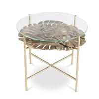 China Cavalli Brass Glass Leaf Round Coffee Table Luxury Living Room Furniture Pure Copper Style for sale