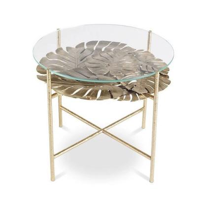 China Cavalli Brass Glass Leaf Round Coffee Table Luxury Living Room Furniture Pure Copper Style for sale