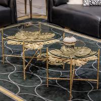 China Cavalli Brass Glass Leaf Round Coffee Table Luxury Living Room Furniture Pure Copper Style for sale