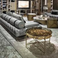 China Cavalli Brass Glass Leaf Round Coffee Table Luxury Living Room Furniture Pure Copper Style for sale