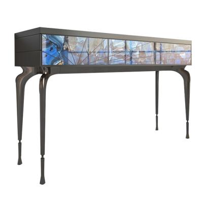 China Natural Agate Handmade Corner Table Modern Entryway Furniture Italian Luxury Stainless Steel for Villa for sale