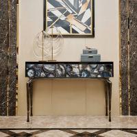 China Natural Agate Handmade Corner Table Modern Entryway Furniture Italian Luxury Stainless Steel for Villa for sale
