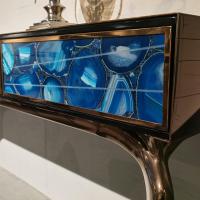 China Natural Agate Handmade Corner Table Modern Entryway Furniture Italian Luxury Stainless Steel for Villa for sale