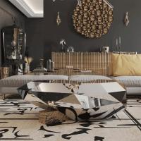 China Stainless Steel Tea Table Luxury Living Room Furniture Special Shaped Coffee Table High End Design for sale