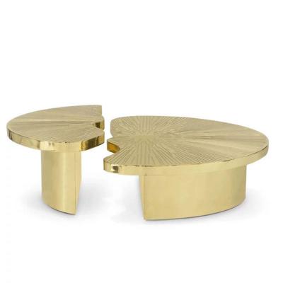 China Etched Stainless Steel High Low Combination Coffee Table Luxury Living Room Furniture Light Luxury Style for sale