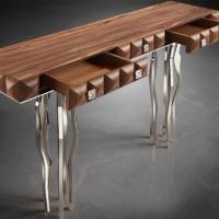 China Bespoke Stainless Steel Corner Table Modern Entryway Furniture Italian High End Wall Mounted for sale