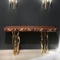 China Bespoke Stainless Steel Corner Table Modern Entryway Furniture Italian High End Wall Mounted for sale