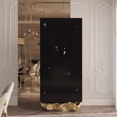 China Black Solid Wood Wine Cabinet Luxury Living Room Furniture Brass Base Storage Display for sale