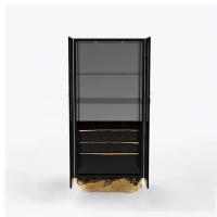 China Black Solid Wood Wine Cabinet Luxury Living Room Furniture Brass Base Storage Display for sale