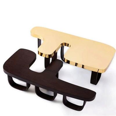 China Stainless Steel Mirror Solid Birch Coffee Table Luxury Living Room Furniture Double F Design for sale