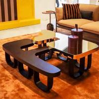 China Stainless Steel Mirror Solid Birch Coffee Table Luxury Living Room Furniture Double F Design for sale