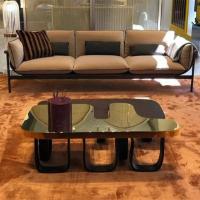 China Stainless Steel Mirror Solid Birch Coffee Table Luxury Living Room Furniture Double F Design for sale