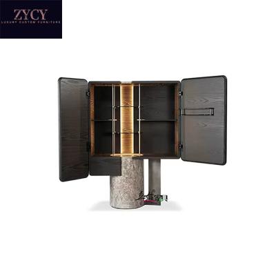 China Solid Wood Wine Cabinet Luxury Living Room Furniture Shaker Doors Five Drawers Large Capacity for sale