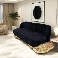 China Black Velvet Fabric Sofa Set Metal Brass Trim Elegant Hotel Apartment Design for sale