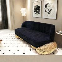 China Black Velvet Fabric Sofa Set Metal Brass Trim Elegant Hotel Apartment Design for sale
