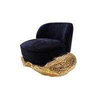 China Black Velvet Fabric Sofa Set Metal Brass Trim Elegant Hotel Apartment Design for sale