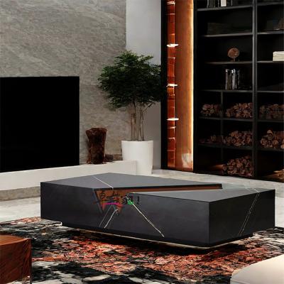 China Birch Wood Creative Black Shaped Marble Coffee Table Modern Design Home Villa for sale