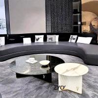 China Oval Black Marble Top Coffee Table Set Gold Accent Base Modern Side Table for sale