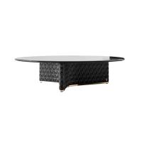 China Oval Black Marble Top Coffee Table Set Gold Accent Base Modern Side Table for sale