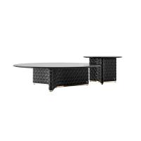 China Oval Black Marble Top Coffee Table Set Gold Accent Base Modern Side Table for sale