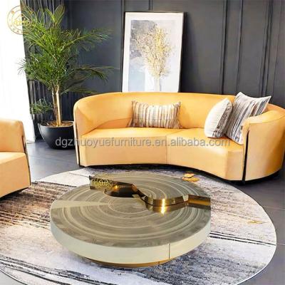 China Stainless Steel Etched Gold Coffee Table Set Modern Villa Hotel Home Decor for sale
