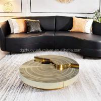 China Stainless Steel Etched Gold Coffee Table Set Modern Villa Hotel Home Decor for sale
