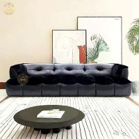 China Fur Upholstery Velvet Wood Sofa Set Italian High End Indoor Hall Design for sale
