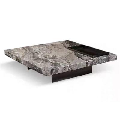 China Natural Granite Tea Set Stainless Steel Square Coffee Table Minimalist Italian Design for sale