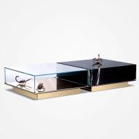 China Black White Granite Coffee Table Tempered Glass Rectangular Tea Table Minimalist Italian Design for sale