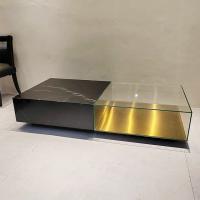 China Black White Granite Coffee Table Tempered Glass Rectangular Tea Table Minimalist Italian Design for sale