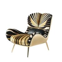 China Butterfly Accent Chair Luxury Lounge Furniture Gold Metal Legs Striped Fabric Upholstered for Living Room Villa Hotel for sale