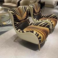 China Butterfly Accent Chair Luxury Lounge Furniture Gold Metal Legs Striped Fabric Upholstered for Living Room Villa Hotel for sale