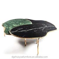 China Cloud Shape Black Green Marble Top Coffee Table Metal Legs Villa Design for sale