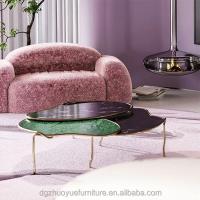 China Cloud Shape Black Green Marble Top Coffee Table Metal Legs Villa Design for sale
