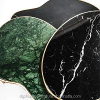 China Cloud Shape Black Green Marble Top Coffee Table Metal Legs Villa Design for sale