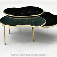 China Cloud Shape Black Green Marble Top Coffee Table Metal Legs Villa Design for sale
