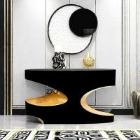 China Modern Luxury Living Room Coffee Table Stainless Steel Wood Irregular Angle Console for sale