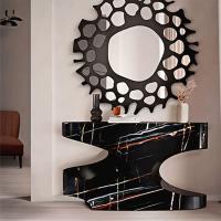 China Modern Luxury Living Room Coffee Table Stainless Steel Wood Irregular Angle Console for sale